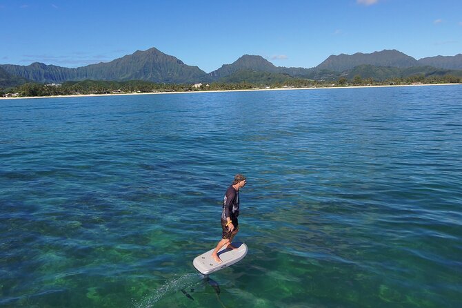 #1 eFoil 2 hr group + 2 hr wing foil or windsurf or kayak lesson - Key Points: