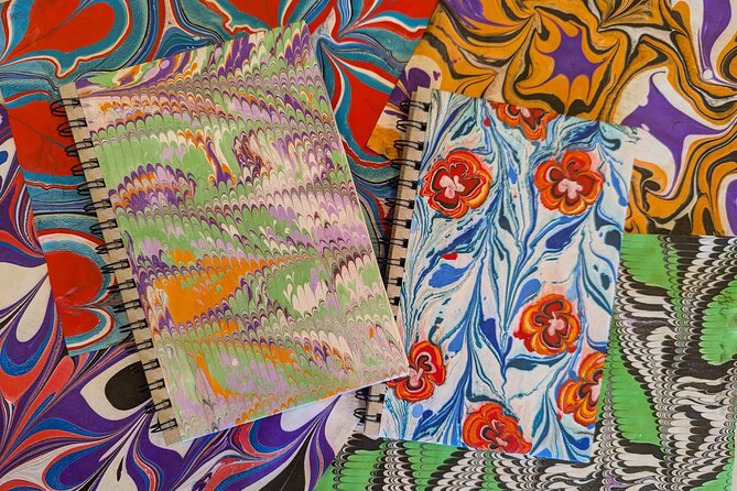 Marbled Silk Scarf, Trucker Hat, Sketchbook or 4 Pieces of Paper - Introduction: Discovering the Art of Marbling in Estes Park